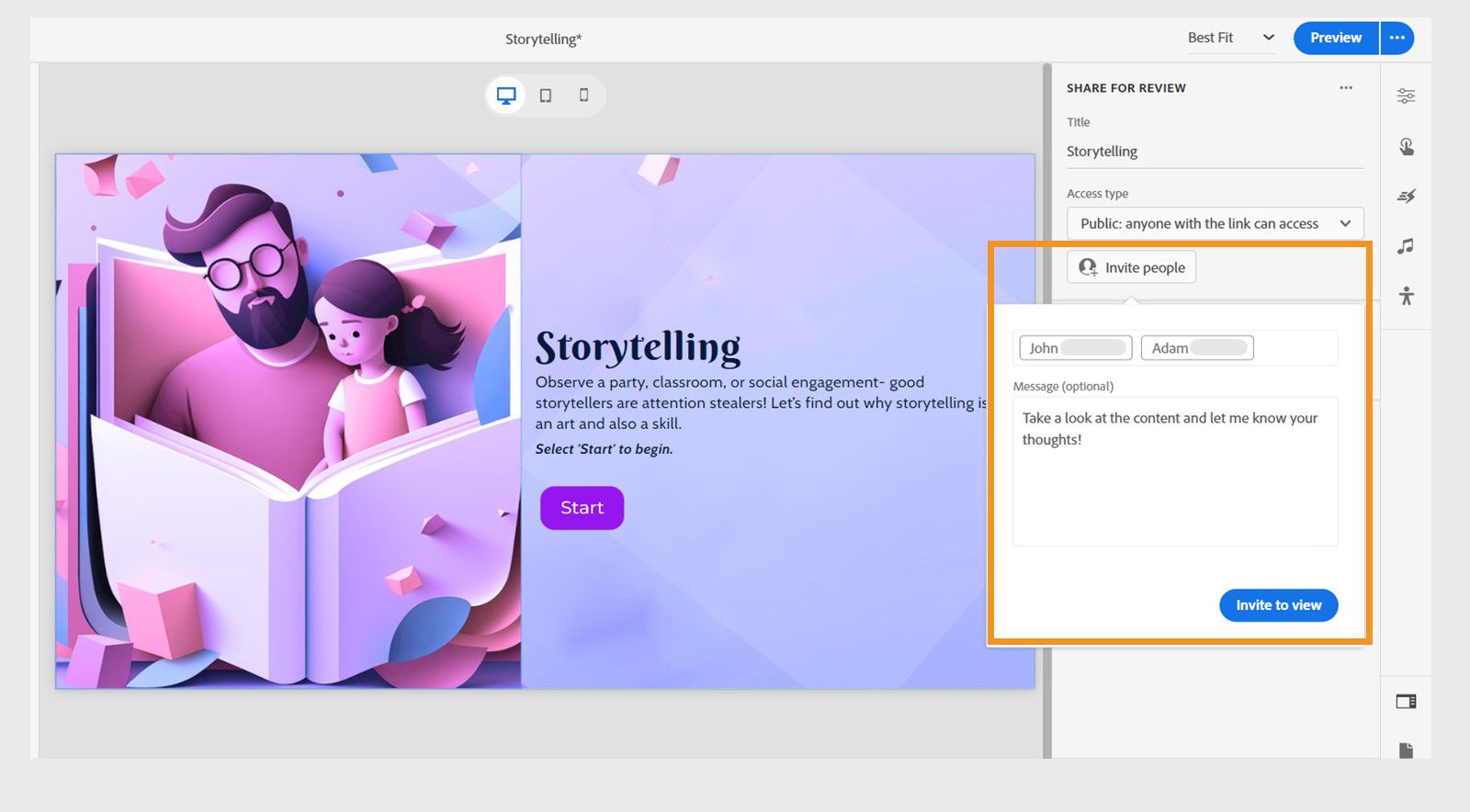 Share a Captivate project for review